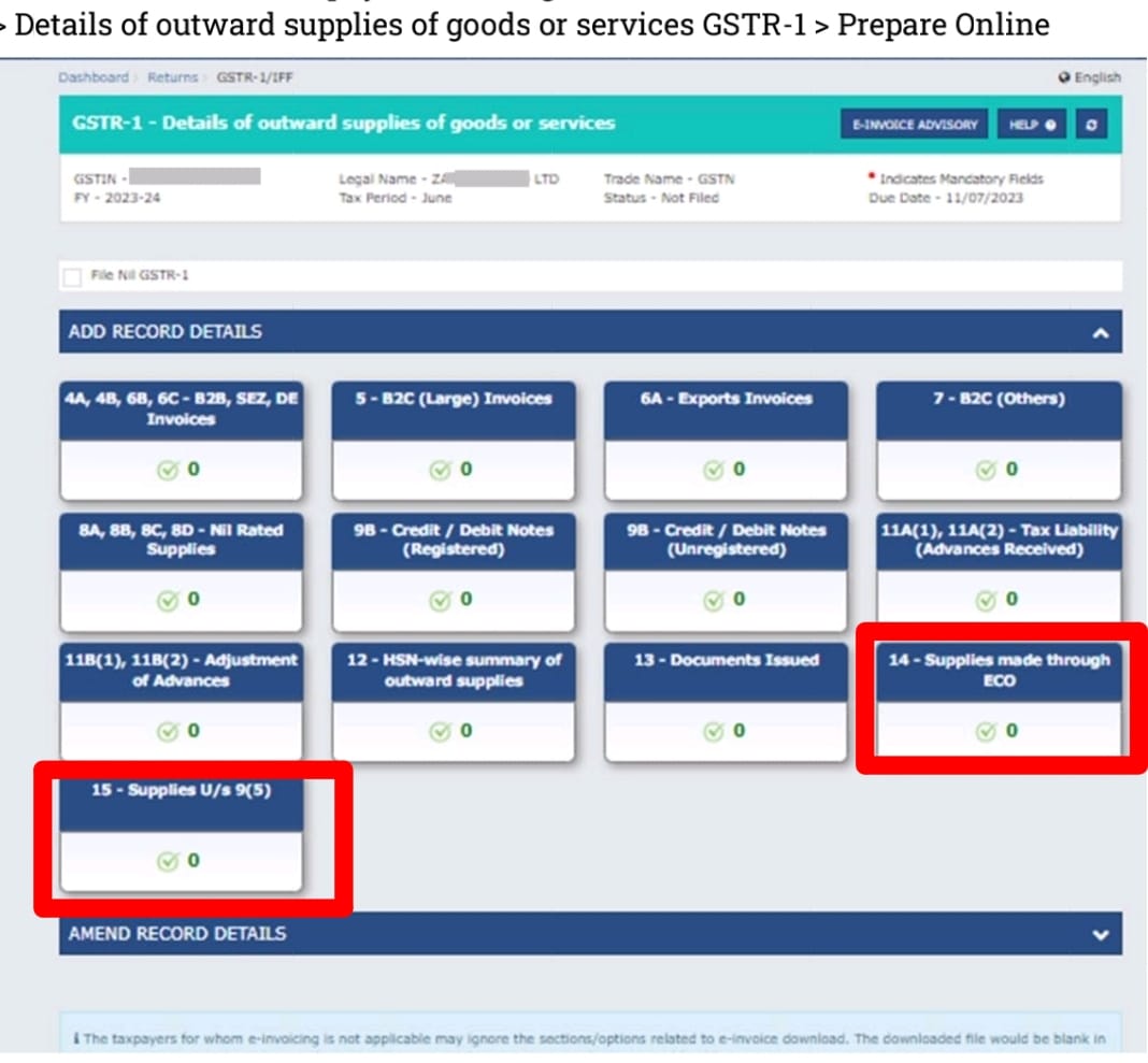 Advisory on introduction of new Tables 14 & 15 in GSTR-1